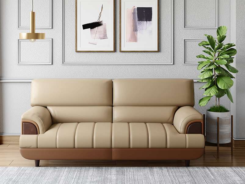 Bayflow 3 Seater Sofa Leatherette Toffee Beige