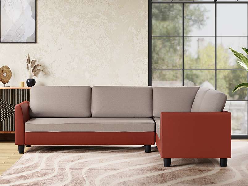 Plenta L Shape RH Sofa Fabric Burgundy Grey