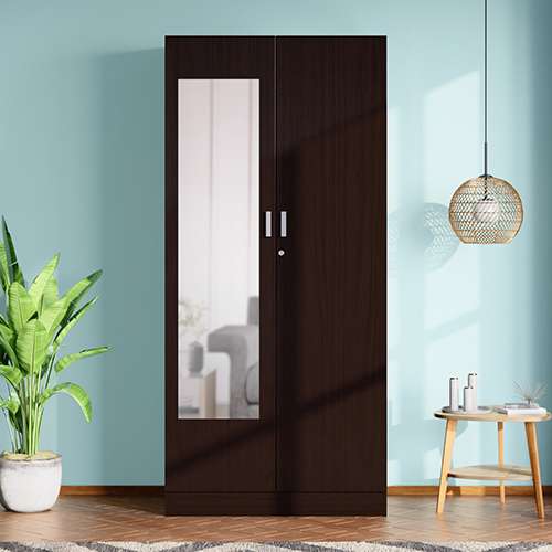 Buy Genesys V2 2 Door Engineered Wood Wardrobe with Mirror Dark Walnut Godrej Interio