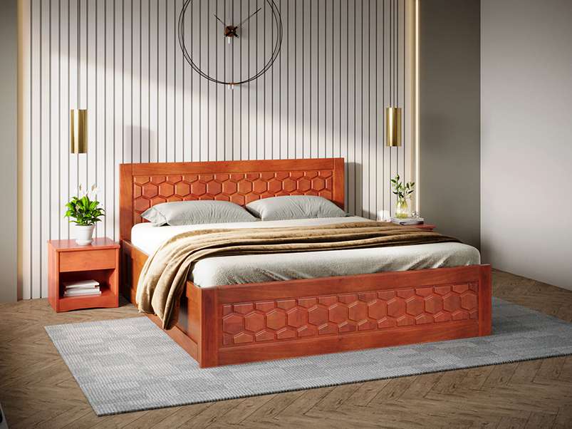 Buy Honeycomb Queen Size Solid Wood Bed With Box Storage Godrej Interio