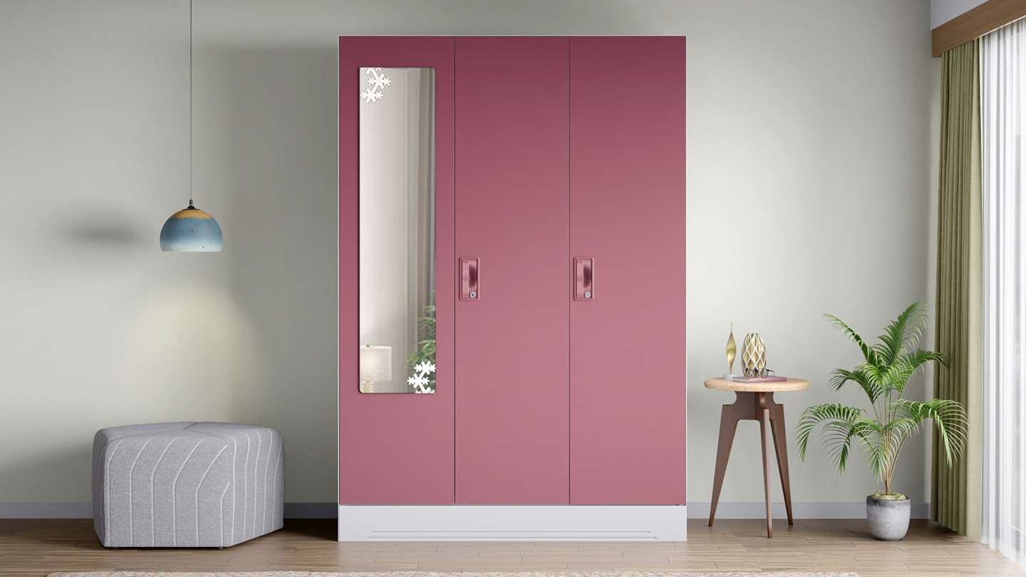 Buy Slimline 3 Door Steel Almirah Royal Ivory and Dusty Rose Godrej Interio