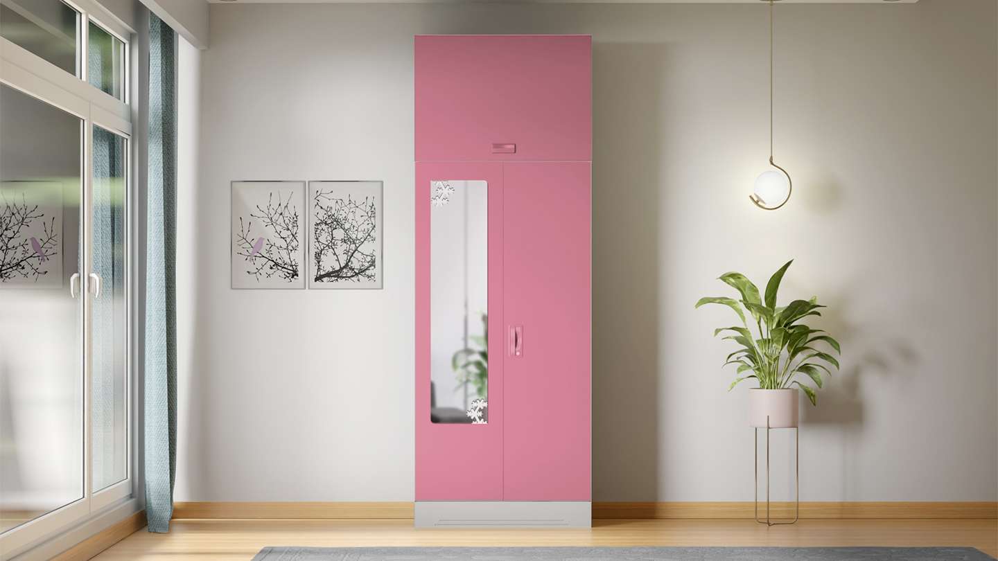Buy Slimline 2 Door Steel Almirah Royal Ivory and Dusty Rose Godrej Interio